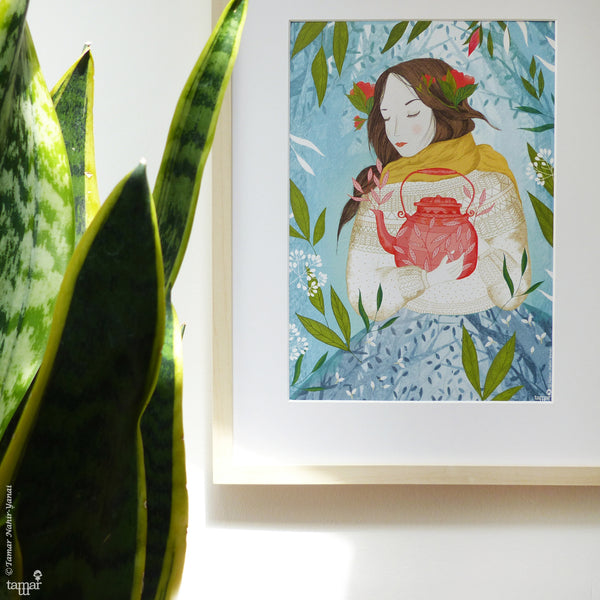 Tea Time Lady - הדפס למסגור – תמר נהיר ינאי